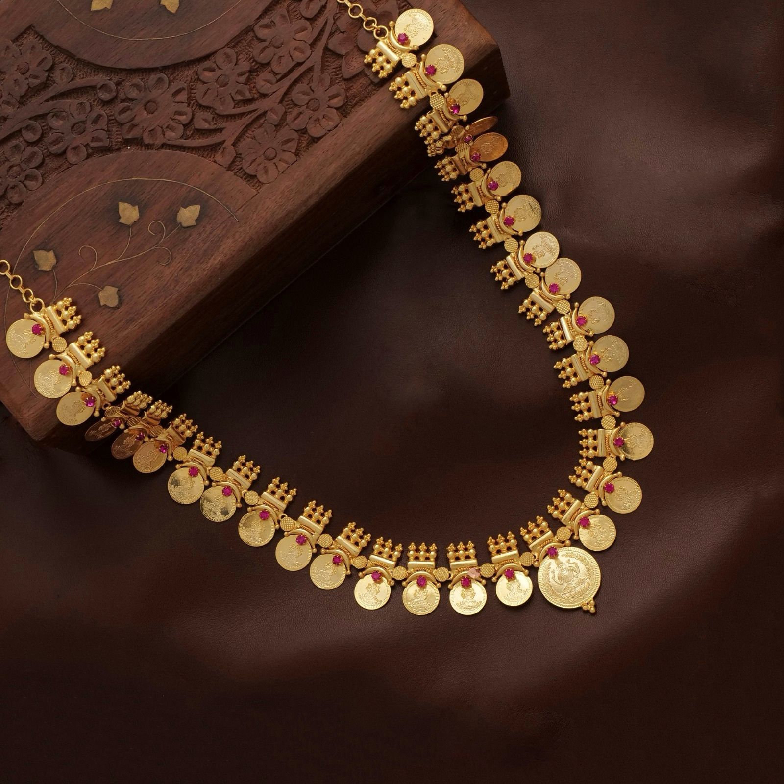 Goldtone Lakshmi Coin long Necklace Haram - AG100332 – Kaya Online